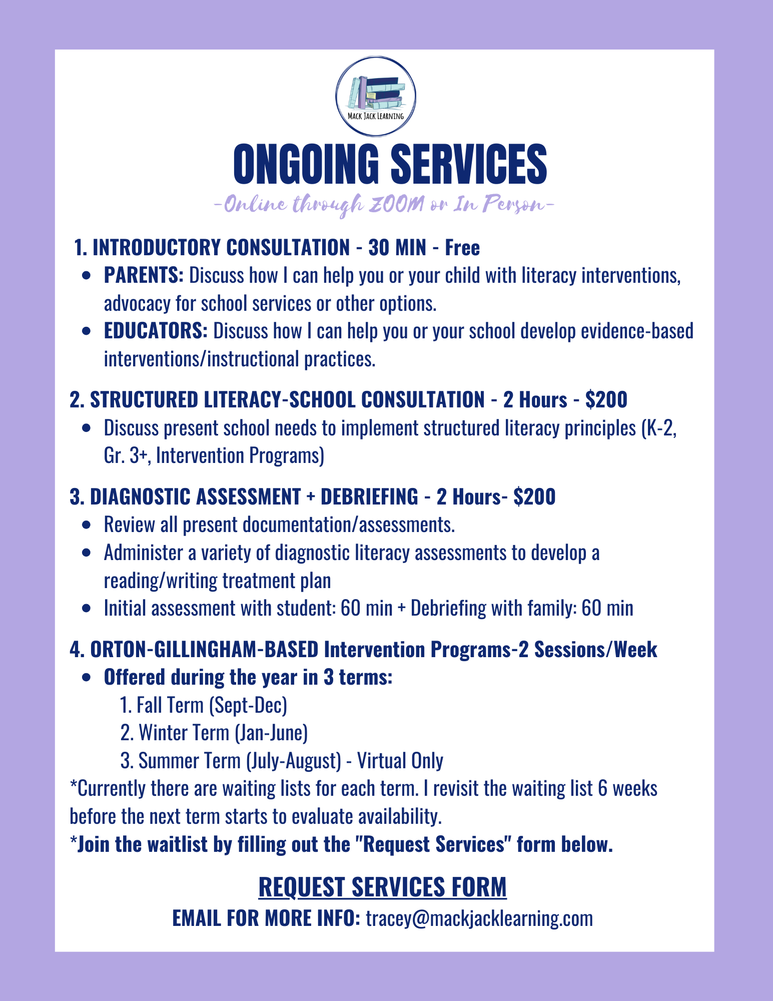 ONGOING SERVICES – Mack Jack Learning